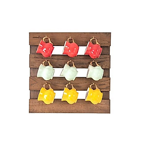 Coffee Mug Holder, Rustic Mug Rack Wall Mounted - 9 Cup Hangers; Farmhouse Wooden Coffee Mug Display and Cup Organizer - Distressed Coffee Cup Rack Organizer Hanger, Kitchen Mug Display Storage