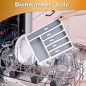 Besilord Kitchen Drawer Organizer Silverware Organizer 6 Slots Silverware Holder Utensil Organizer Cutlery Tray Plastic Flatware Organizers