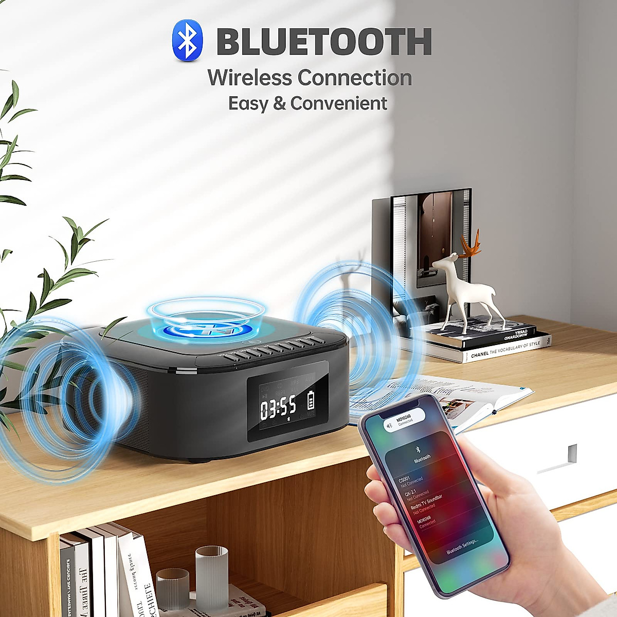 CD Player with Speakers, ARAFUNA CD Player Bluetooth Boombox with Subwoofer, 2000mAh Rechargeable DVD Player with HDMI, AV Cord, FM Radio Home CD Player with Alarm Clock & Support USB-Upgraded