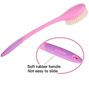 Bath Body Brush with Long Handle Back Scrub Brushes Wet or Dry Brushing Body Shower brush for women (pink)