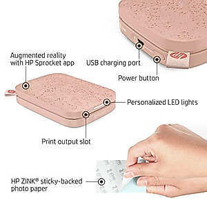 HP Sprocket Portable Photo Printer 2nd Edition (Blush) & Sprocket Photo Paper, Sticky-Backed 20 sheets