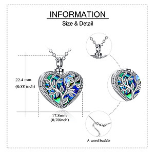 ONEFINITY Cremation Urn Necklace for Ashes Sterling Silver Abalone Shell Tree of Life Locket Necklace That Holds Pictures Heart Cremation Keepsake Memorial Ash Jewelry for Women Men