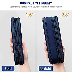 FINPAC Expandable Pencil Case, Large Capacity Pencil Box, Pen & Marker Storage Pouch Stationery Organizer for Men Women Outdoors, Pen Bag Office Supply, Galaxy