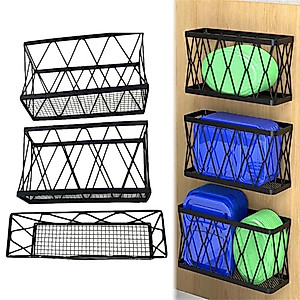 JOKOTI Sturdy Cabinet Door Organizers Set Kitchen and Bathroom Wall Storage Box Self Adhesive Iron Wire Organization Case