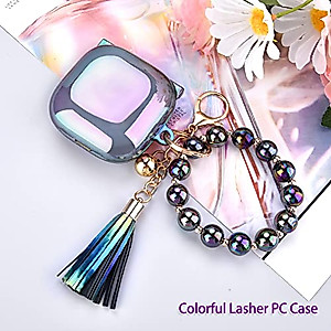 AIRSPO Clear Lasher Hard PC Protective Cover for Apple Beats Fit Pro 2021 Shockproof, Earbuds Case with Bling Bead Bracelet Keychain (Glittery Purple)