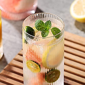 INSETLAN Glass Cups Vintage Glassware Set of 4 Large, Origami Style Transparent Cocktail Glasses Set, Bar Beverages Ice Coffee Cup Juice Ripple Drinkware, 450ml (L)