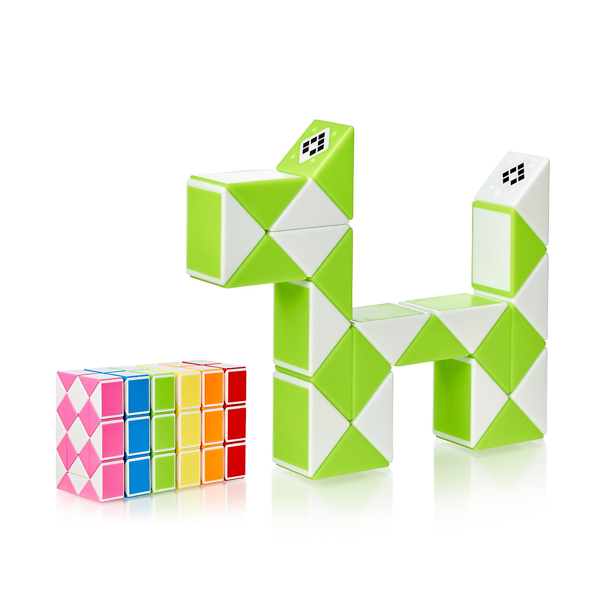 CUBIDI® Magic Snake Cube | Fidget Snake Toy for Kids | Travel Toys for Kids Ages 4-8 | Great Gift for Boys and Girls Birthday, Christmas, Stocking Stuffers - 24 Blocks | 0.9 inch x 0.7 inch | Green