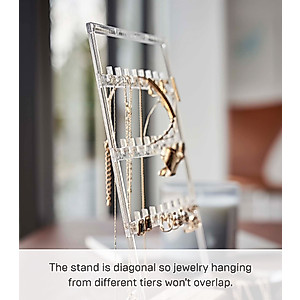 Yamazaki Home Rin Jewelry Organizer Stand Earring Necklace Bracelet Standing Display Holder Storage, Natural Wood Box - Abs Plastic