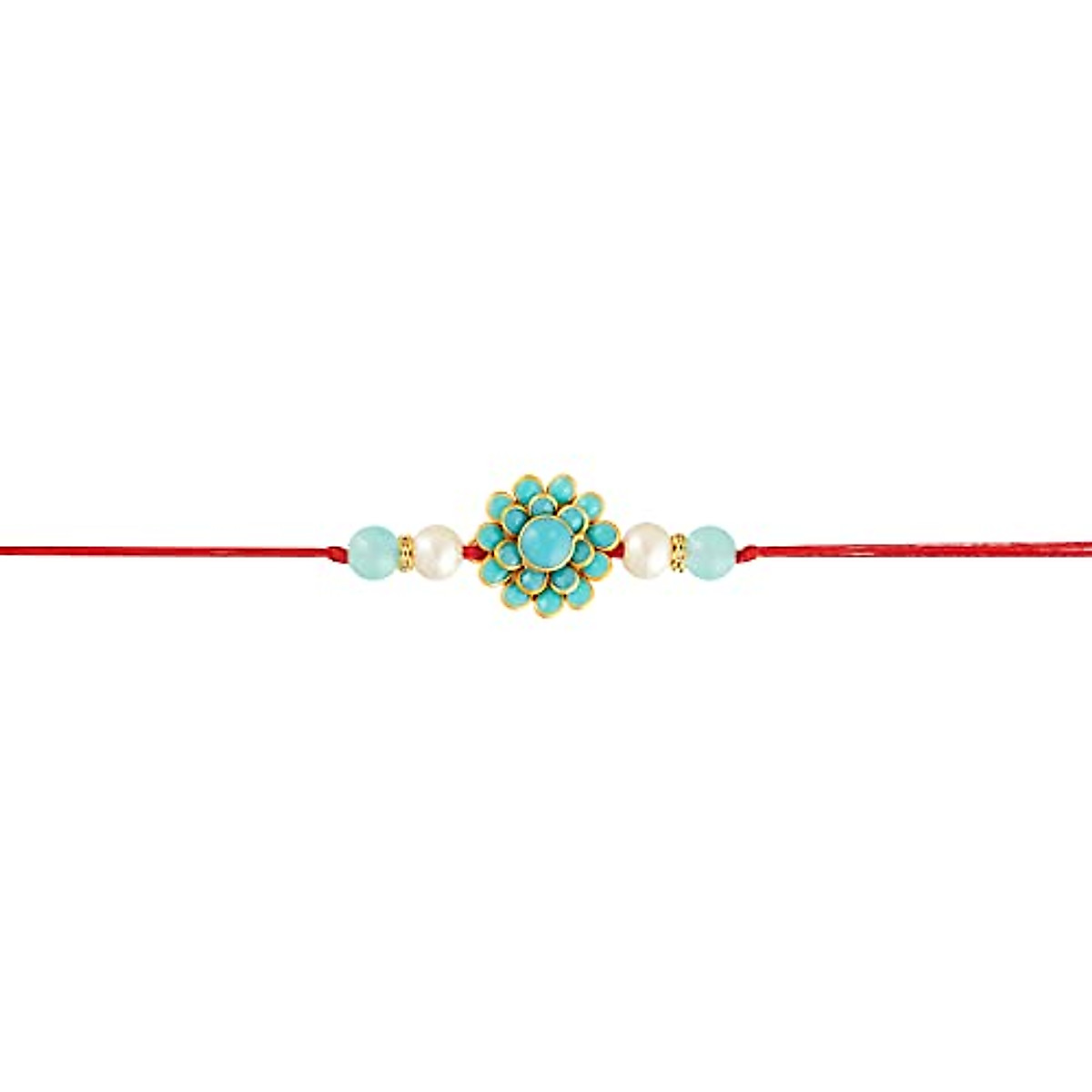 Rakhi For Brother and Bhabhi Traditional Flower Lumba Designer Fancy Bracelet on Rakshabandhan Traditional RKLM28 (Flower, Light Blue)