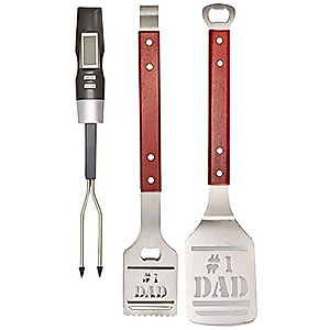 Panoware BBQ Grill Tools Set Gift for Dad, 4 Piece Set, Number 1 Dad Tongs, Spatula, Digital Thermometer and Case