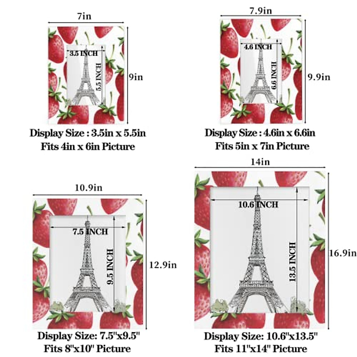 Pardick Fresh Strawberry 8x10 Picture Frame, Watercolor Fruit Red Wooden Photo Frames for Tabletop and Wall Display, Picture Frame Home Office Decor