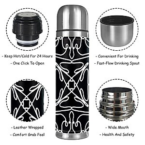 Stainless Steel Leather Vacuum Insulated Mug Vintage Flower Texture Thermos Water Bottle for Hot and Cold Drinks Kids Adults 16 Oz