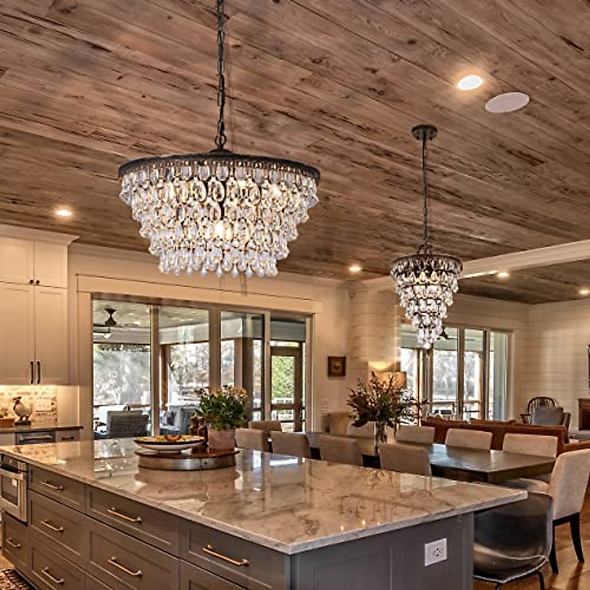 Wellmet Crystal Chandeliers, Farmhouse Tiers Crystals Light, Modern Hanging Pendant Lighting Ceiling Fixture for Foyer, Bathroom, Dinig Living Room, Kitchen Island