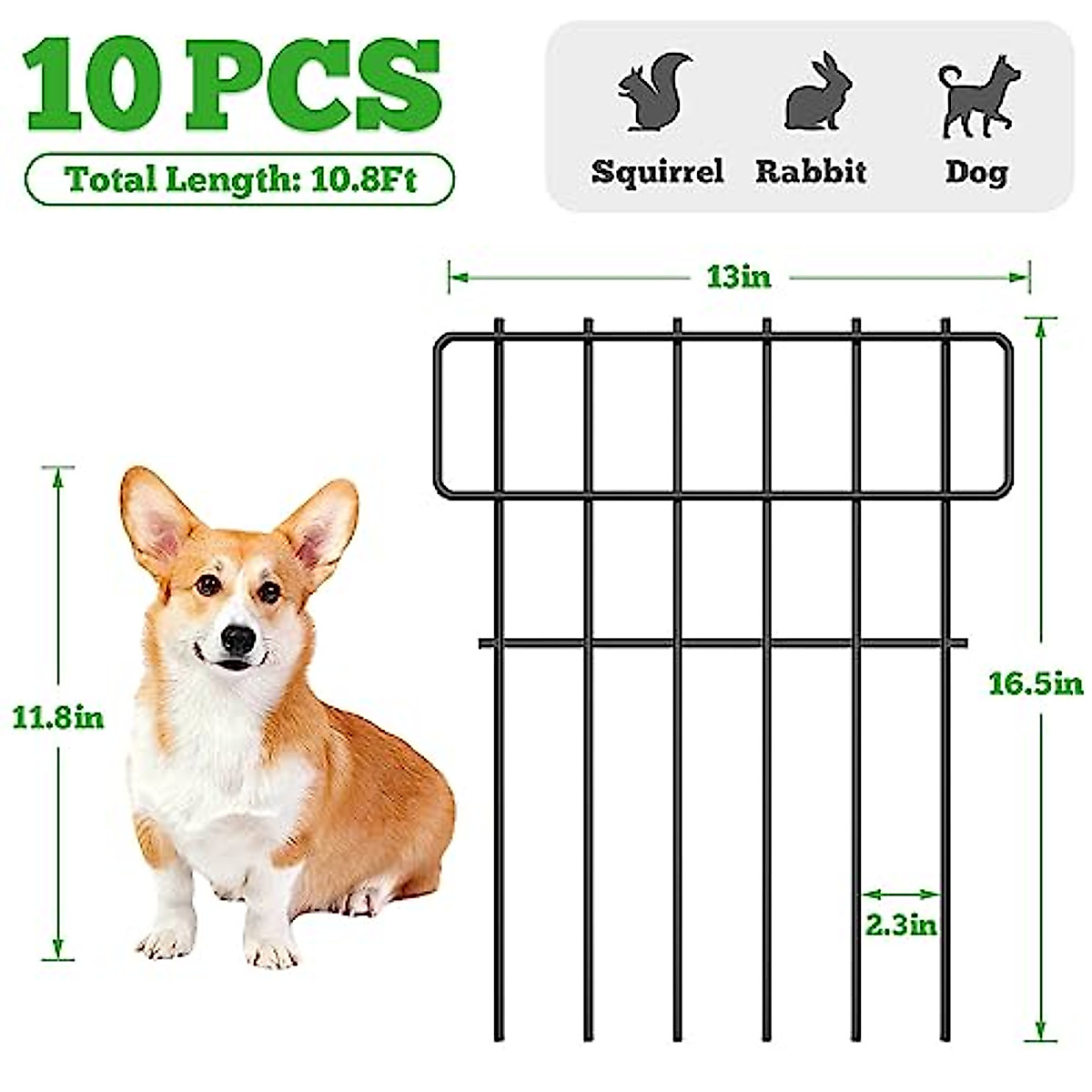 Animal Barrier Dog Fence Outdoor - 10 Pack No Dig Fence for Dogs Rabbit Pet Outside Use, Garden Fence Animal Barrier Fence, Metal Fencing Panel, 17 in(H) X 10.83 Ft(L)