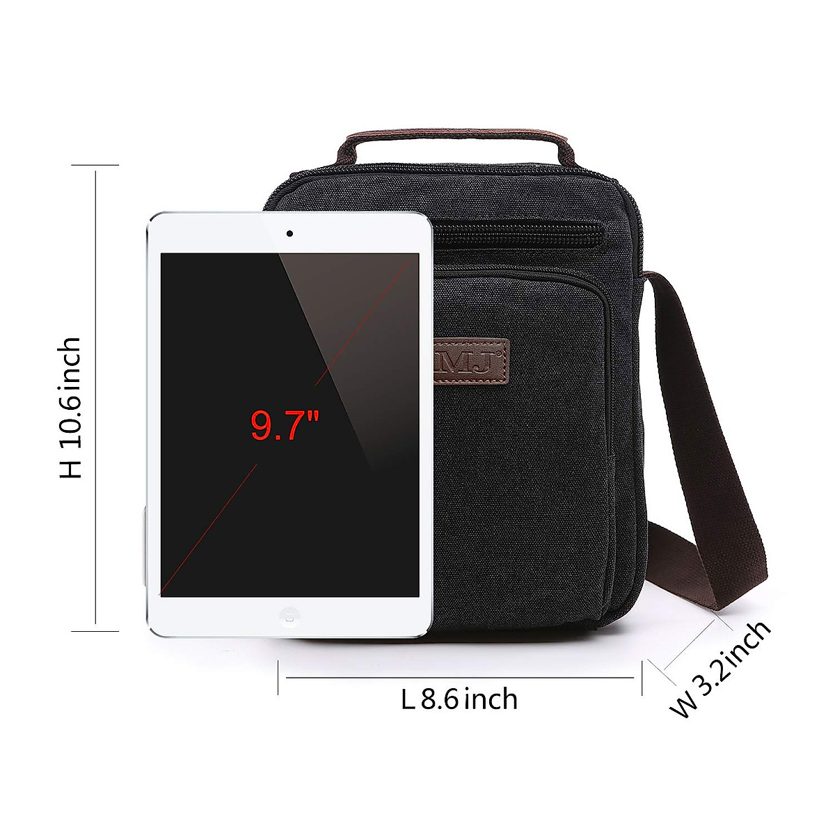 AMJ Small Canvas Messenger Bag, Crossbody Shoulder Bags Vertical Satchel Purse for Travel Work Business Men Women, Black