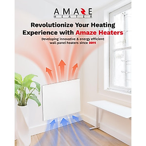 Large Room Indoor Heater - 600W Amaze Maxi Convection Panel Heater w/Wall Mount Kit, Up to 300 sq ft Room - 36”x24” Paintable, Energy Efficient, & Silent Bathroom, RV or Garage Heater - Amaze Heaters