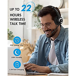 Sanfant Bluetooth Headset with Microphone, Wireless On-Ear Stereo Headphones with Flip-to-Mute Mic, Lightweight Comfort, 22H Playtime, Wired Enabled, Office Headset for Laptop/Cell Phone/Tablet