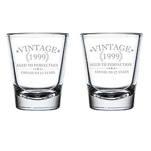Or Something Set of 2 Shot Glasses Glass Cheers To 25 Years Vintage 1999 25th Birthday