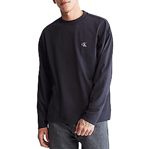 Calvin Klein Men's Relaxed Fit Archive Logo Crewneck Long Sleeve Tee, Black Beauty, Medium