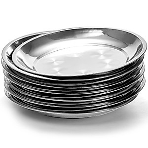 WUWEOT 10 Pack Stainless Steel Dinner Plates, 10" Round Kitchen Metal Dish Plates, Rust-Proof Camping Serving Plates for BBQ, Snack, Salad, Appetizer, Fruit, Cookies
