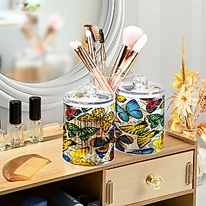 xigua 2 Pack Beautiful Butterfly Apothecary Jars with Lid, Qtip Holder Storage Containers for Cotton Ball, Swabs, Pads, Clear Plastic Canisters for Bathroom Vanity Organization (10 Oz)