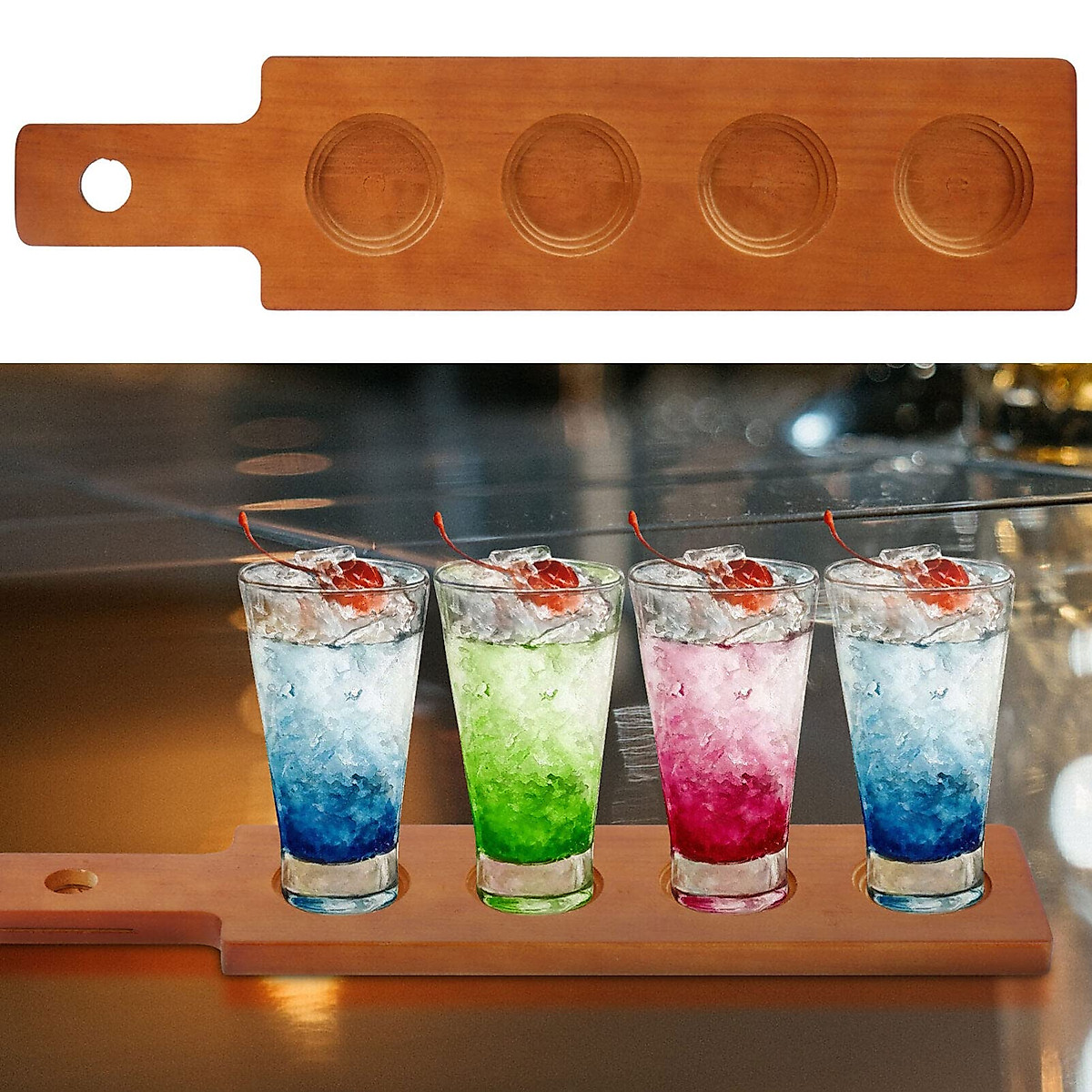 Kichvoe Wine Flight Board Wooden Wine Tasting Board Tequila Board 4 Cups Beer Flight Serving Paddle Wood Whiskey Flight Serving Tray for Home Bar Party