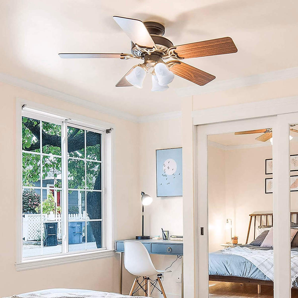 Dysmio Lighting Replacement Alabaster Shade - Height: 4.75-inch, 5-3/8 inches Diameter, Milky Scavo Glass Bell Shade - Standard 2-1/4-inch Fitter