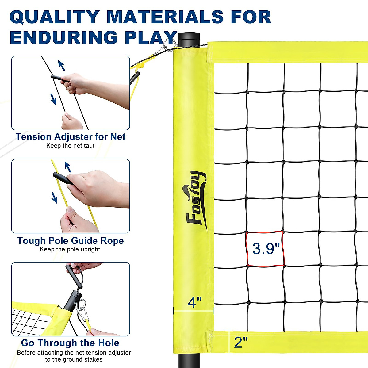 Fostoy Volleyball Net Outdoor, Professional Portable Volleyball Net Set with Adjustable Height Poles, Anti-Sag System, Soft Volleyball, Pump, Boundary Line and Carrying Bag for Backyard, Beach, Lawn