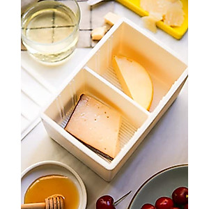 CapaBunga Cheese Vault with Divider - Reusable Artisan Cheese Storage Container for Fridge - Food Grade Silicone Cheese Container 6x4x3.5” - Cheese Keeper for Refrigerator - White Cheese Holder