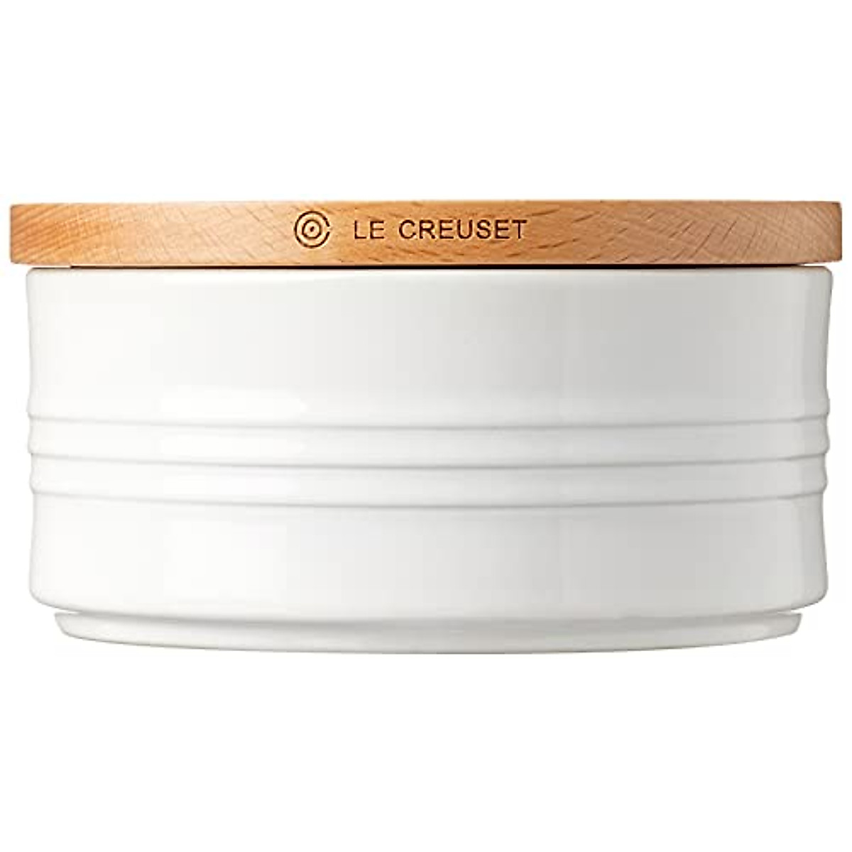 Le Creuset Stoneware Canister with Wood Lid, 23 oz. (5.5" diameter), White
