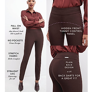 Rekucci Women's Ease Into Comfort Straight Leg Pant with Tummy Control (16 Short, Teal)