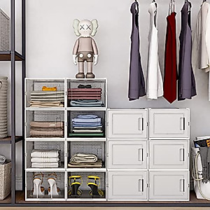 WAYTRIM 15 Pack Stackable Storage Shoe Box Foldable 6 Clear and 9 White Sneaker Storage Box Dorp Front Shoe Container Organizer Sneaker Storage Drawer Fit to Women Size 12