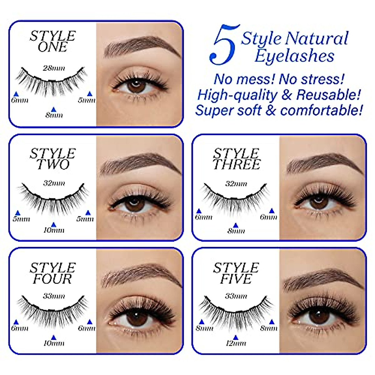VESHELY Natural Magnetic Eyelashes with Eyeliner Kit,5 Pairs Short Small Magnetic Eyelashes Natural Look and 2 Tubes Magnetic Eyeliner Waterproof,3D False Fake Lashes Magnetic Reusable-No Glue Needed