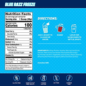 SEEQ Clear Whey Isolate Protein Powder, Blue Razz Freeze - 25 Servings, 22g Protein Per Serving - 0g Lactose, Sugar-Free, Keto-Friendly, Soy Free - Juice-Like Protein, Post-Workout Recovery