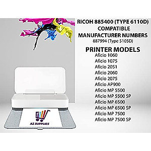 AZ SUPPLIES Compatible Toner Cartridge Replacement for Ricoh 885400 (Type 6110D) Aficio 1060 Aficio 1075 Aficio 2051 Aficio 2060 - 2075 - AP900 - MP 5500 SP-MP 6500-MP 6500 SP-MP 7500 SP Black 5 Pack