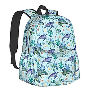 Nmbvcxz Sea Turtle Backpack for Women 17 inch Travel Casual Laptop Backpack Lightweight Waterproof Durable Hiking Daypack