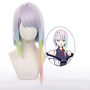 Tongtta Anime Stylish Colorful Bob Cosplay Wig with Bangs Halloween Costume Rainbow Wig for Women