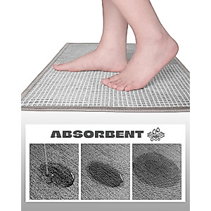 Hargiis Kitchen Mat 2PCS, Rubber Non-Skid Kitchen Rugs Washable, Absorbent Runner Mat for Floor, Machine Washable Mats for in Front of Sink, Door, Laundry, Entrance, Home (Grey, 47"×17"+32"×17")