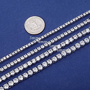 TOPGRILLZ Tennis Necklace Chain for Men 1Row 4mm/6mm 14K Gold Plated Iced Out Diamond Choker Necklace for Women (5mm-Rhodium Plated, 18)