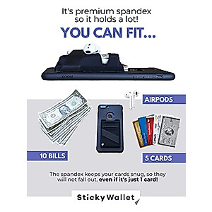 LIFESTYLE DESIGNS The StickyWallet – Premium Spandex Stick-on Phone Wallet Card Holder for any Case – Unique Double Pocket Design + Finger Strap (1 Pack)
