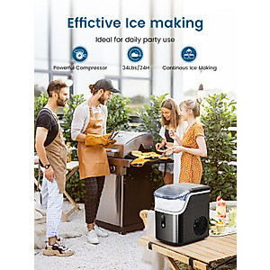 COWSAR Nugget Ice Makers Countertop, 34LBS/Day, Self-Cleaning Pebble Ice Maker Machine, Soft Chewable Pellet Ice, Stainless Steel Black Countertop Ice Maker for Home Kitchen Party