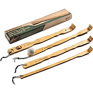BambooWorx Traditional Bamboo Wooden Back Scratcher - 4 Piece Body Relaxation Massager Set for Men & Women - 17.5" Long Handle, Strong and Sturdy Itching Relief Back Scratchers - 100% Natural Wood
