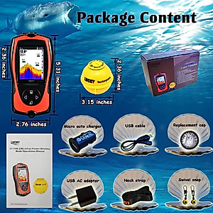 LUCKY Portable Fish Finder Transducer Sonar Sensor 147 Feet Water Depth Finder LCD Screen Echo Sounder Fishfinder with Fish Attractive Lamp for Ice Fishing Sea Fishing