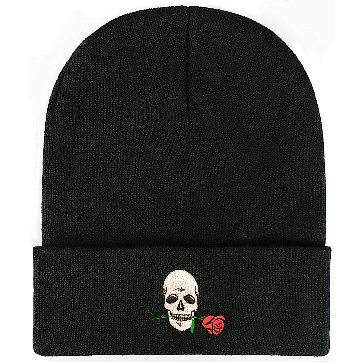 FUNCOOLCY Skull and Rose Soft Slouchy Beanie Hat,Winter Warm Knit Cuffed Skull Cap for Men Women