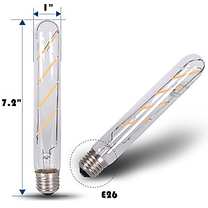 DC 12V LOW VOLTAG E26 Medium Base T30 Glass Tube Lamp 7.2" Tubular LED Filament Light Bulb Vintage Retro JDD Antique Nostalgic Classic Edison Home Accent Interior Lighting - 2700K Warm White, 4 Watt