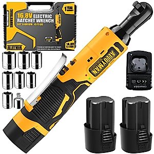 Alloyman 16.8V Cordless Electric Wrench Kit, 400 RPM 3/8 Inch Power Ratchet Wrench with Variable Speed Trigger 2-Pack 2.0Ah Li-Ion Batteries, 7 Sockets, 1/4in Adapter & 1-Hour Fast Charger