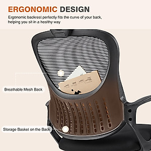 Sweetcrispy Office Computer Desk Chair, Ergonomic High-Back Mesh Rolling Work Chairs with Wheels and Adjustable Headrests, Comfortable Lumbar Support, Comfy Armrest for Home, Bedroom, Study,Black