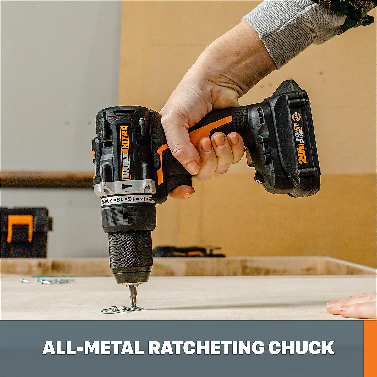 Worx Nitro 20V 1/2" Cordless Brushless Drill Driver 535 in-lbs. Torque and Heavy-Duty 1/2" Chuck, Drill Set with Storage Bag, Cordless Drill Power Share Compatible WX102L – Tool Only