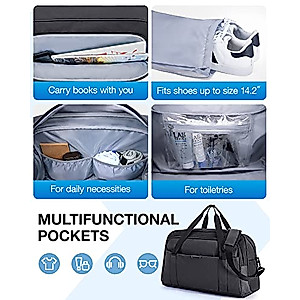 Gym Bag for Men Women, BAGSMART 40L Sports Travel Duffle Bag with Shoe Bag, Carry On Weekender Bag with Wet Pocket, Overnight Bag with Multiple Pockets for Gym, Traveling(Black)