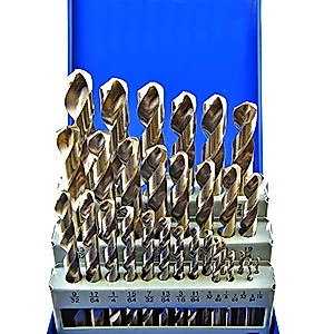 MaxTool 29 Pieces Drill Set 29PCs/29-Piece Twist Drill Bit Set High Speed Steel M2 Fully Ground 3-Flat 1/16“ to 1/2”x64th Fractional; JBS02W13R029P